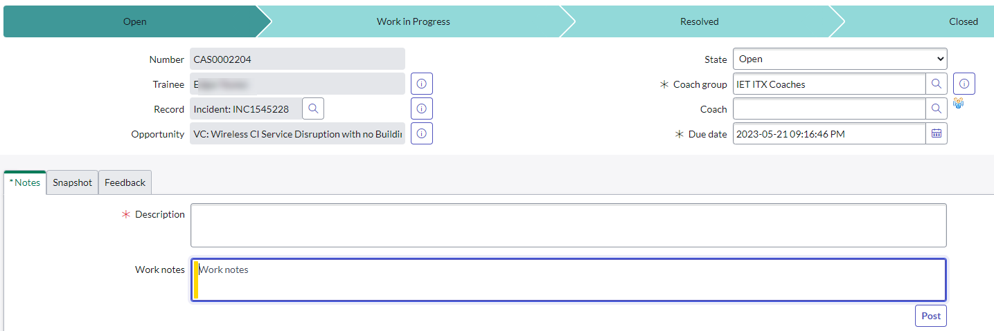 Coaching a Trainee with ServiceNow Coaching - ServiceHub