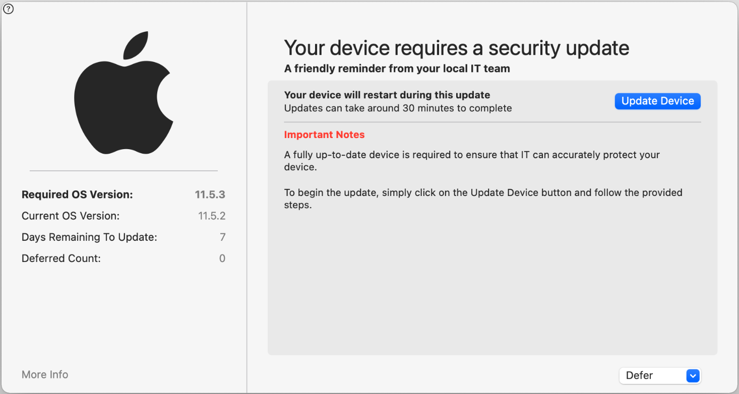 macOS: Your device requires a security update - ServiceHub